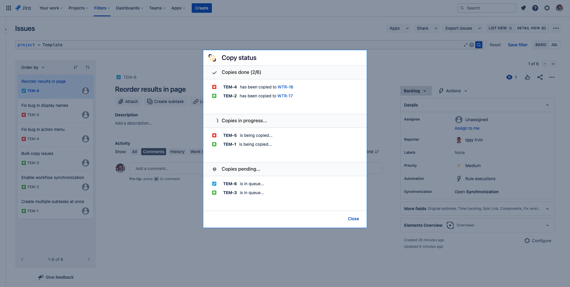 Bulk copy up to 1000 Jira issues at once