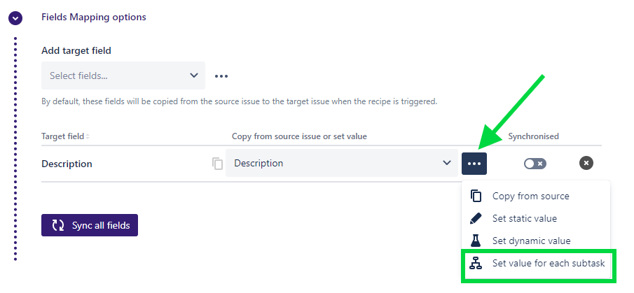 Content settings for subtasks creation