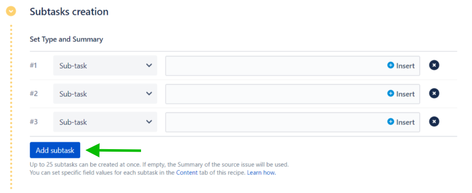 Create many subtasks with one click
