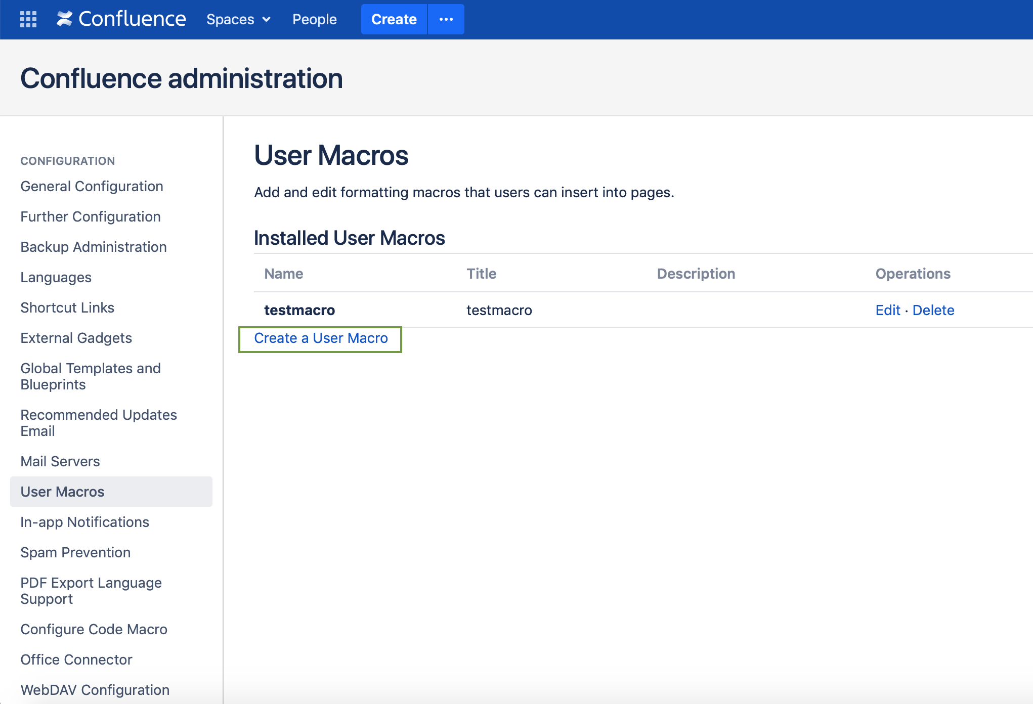 Custom macro for page template