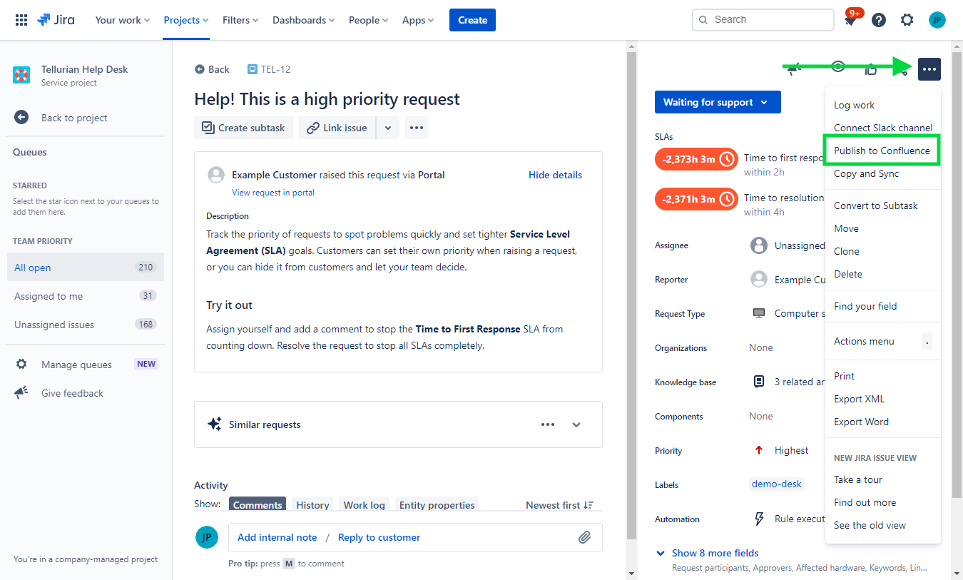 Create a Confluence page from a Jira Cloud issue