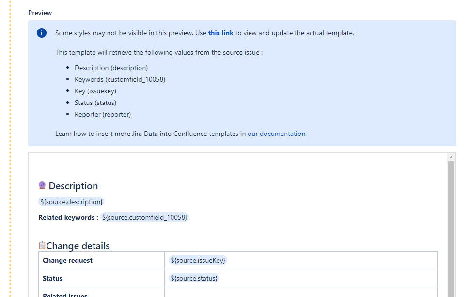 Insert Jira fields into Confluence templates
