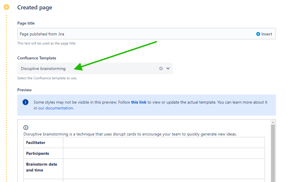 Use a Confluence template from Jira