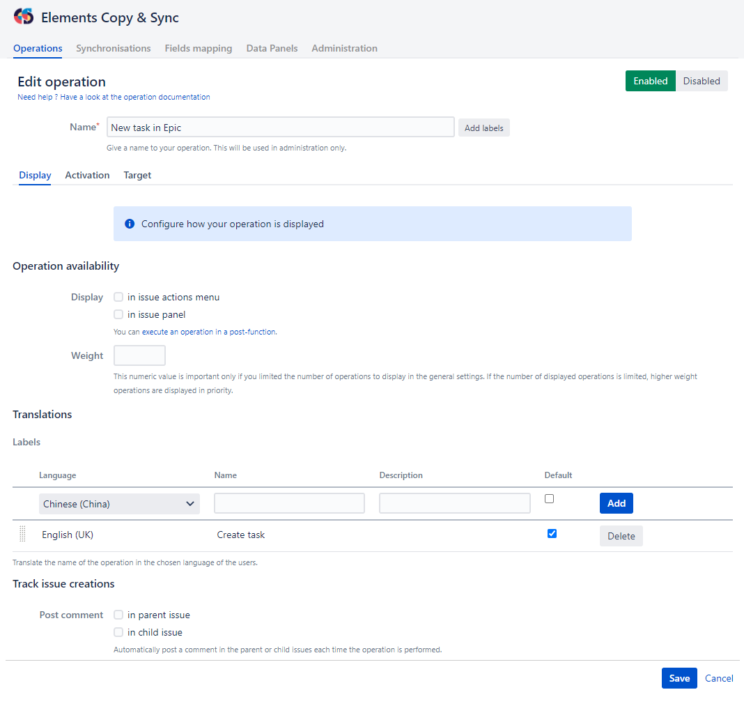 Configure an operation