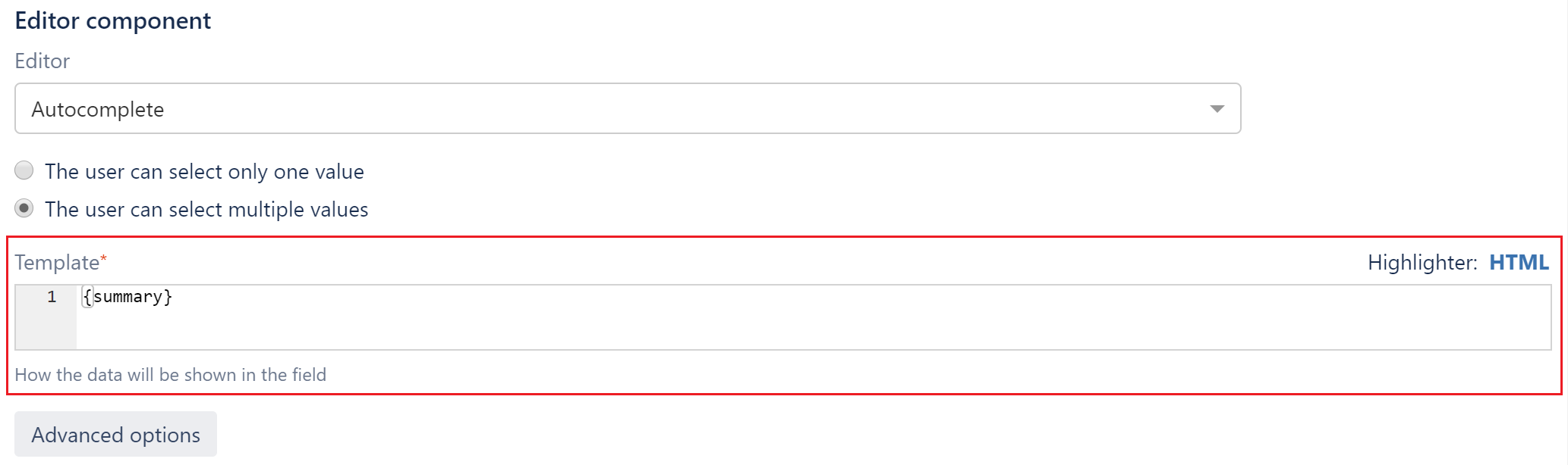 Field template configuration