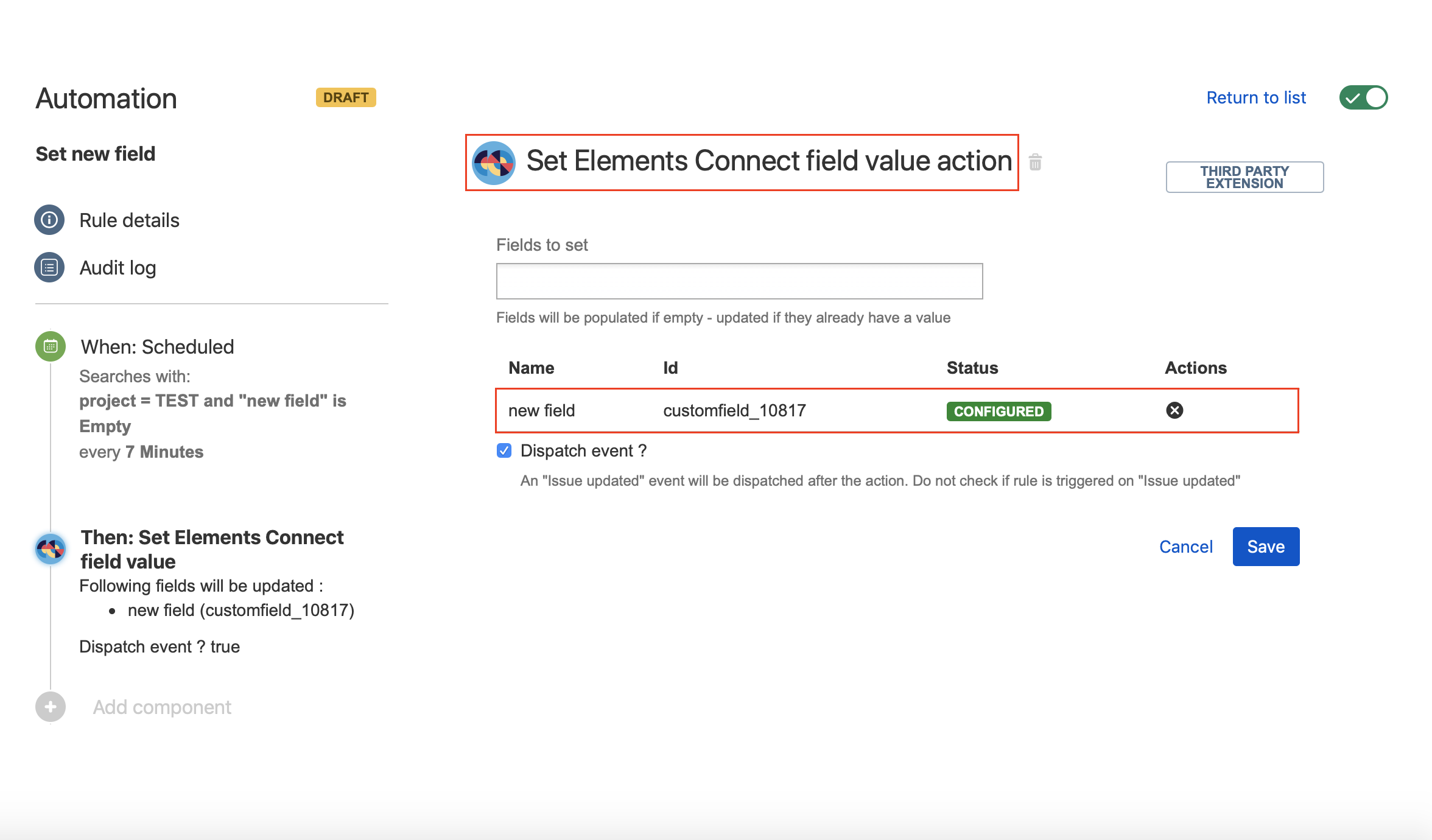 How to set Elements Connect field on existing issues?