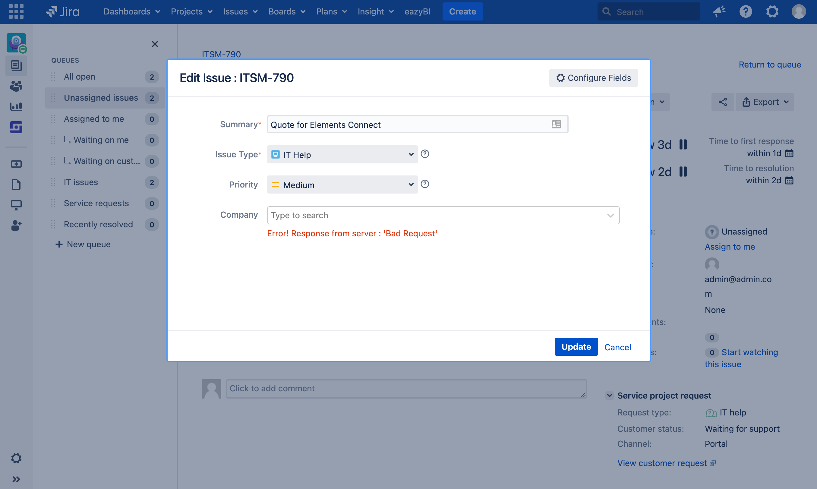Field configuration screen