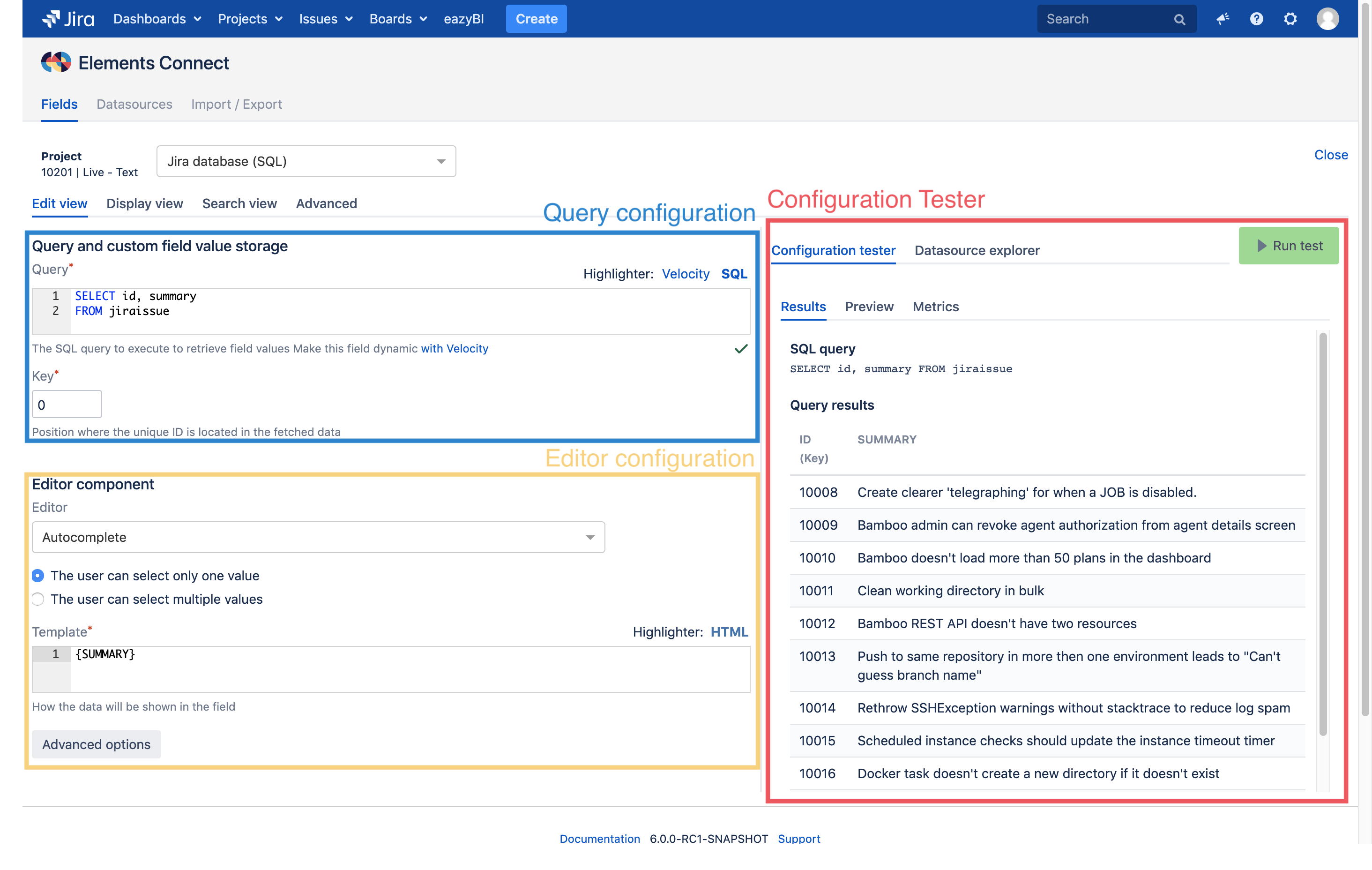 Field configuration screen