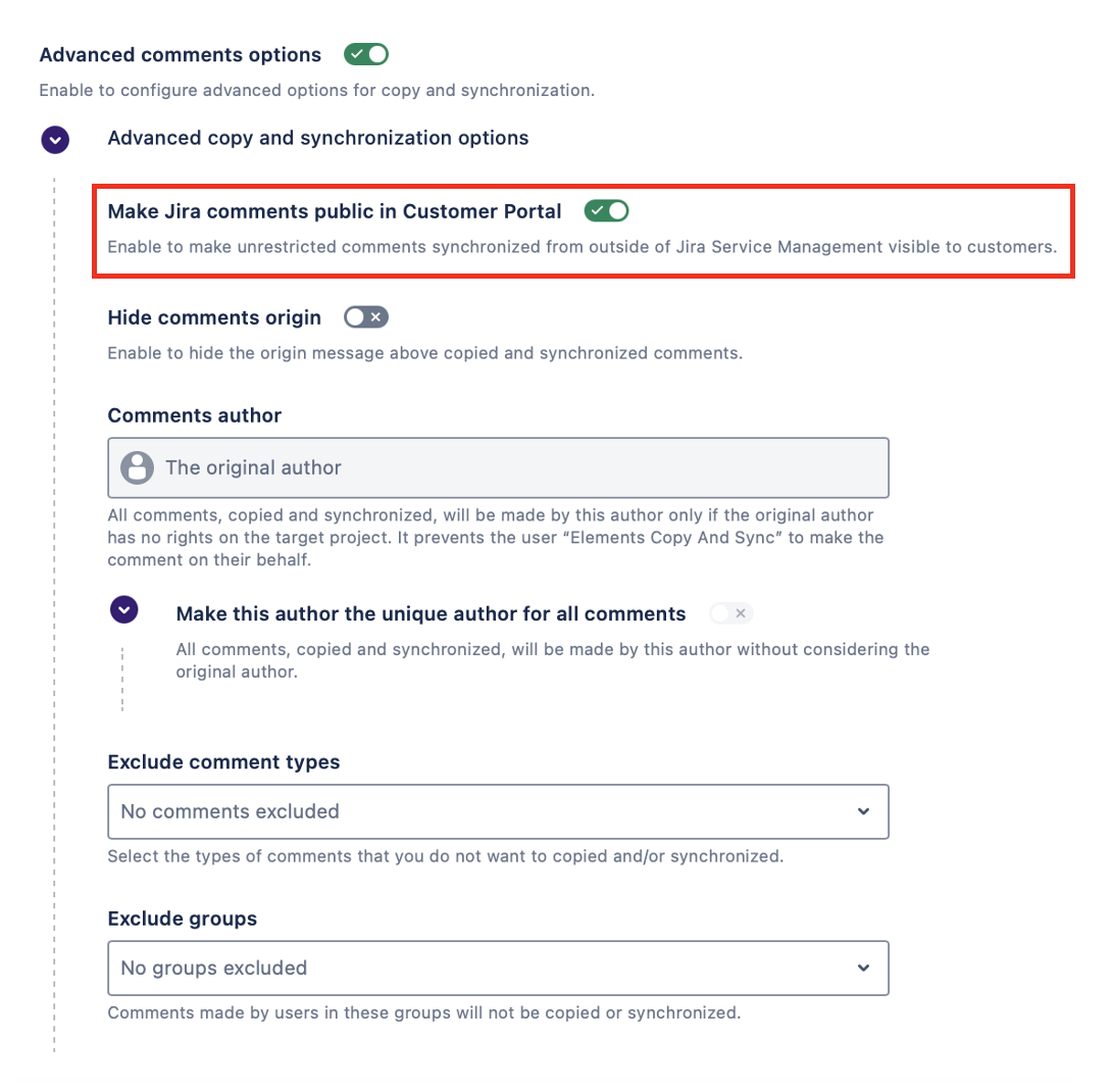 Synchronize comments from Jira to JSM respecting original comment restrictions