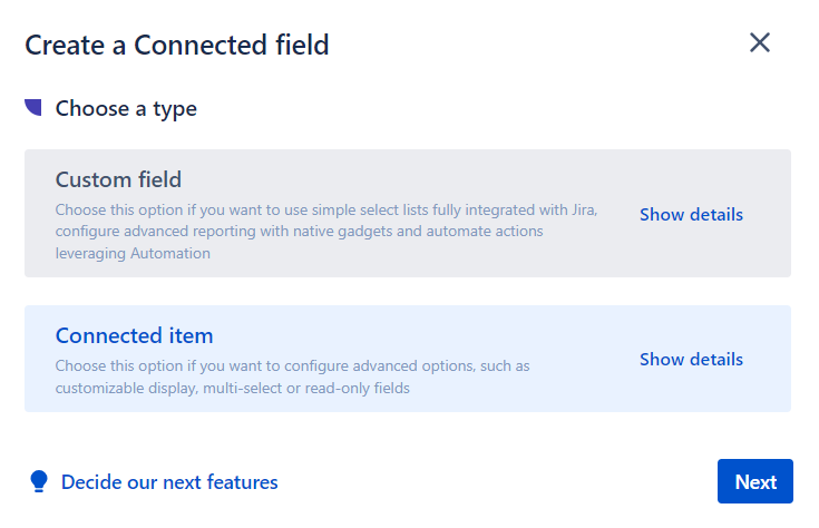 Connected items settings